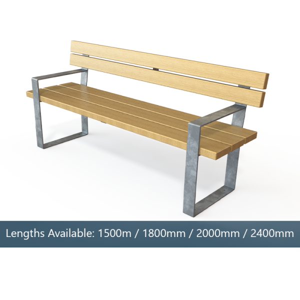 Winsford Steel and Timber Bench with Backrest and Armrest | Street ...